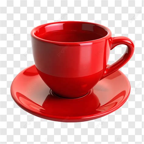 접시 3d 렌더링과 빨간색 커피 컵 빨간 커피 컵 광택있는 커피 머그잔 세라믹 차 컵 Png 일러스트 및 이미지 에 대한