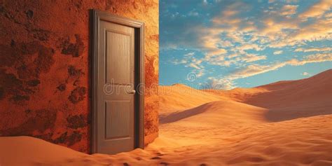 A Wooden Doorway Stands Alone In A Vast Desert Landscape Beckoning