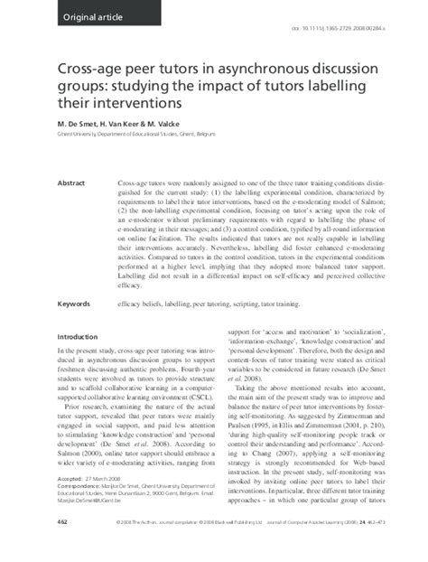 Pdf Cross Age Peer Tutors In Asynchronous Discussion Groups Exploring The Impact Of Three