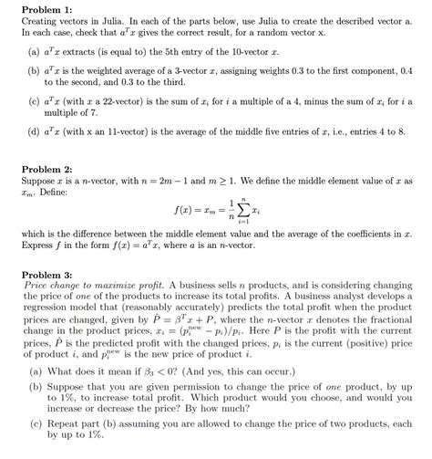 Solved Problem 1creating Vectors In Julia In Each Of The