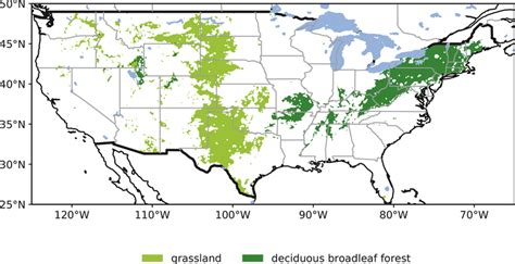 The Spatial Distribution Of Grassland And Deciduous Broadleaf Forest