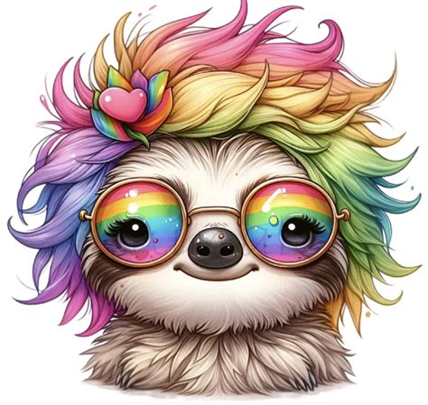 Bright Sloth Drawing Cute Sloth With Rainbow Background Rainbow