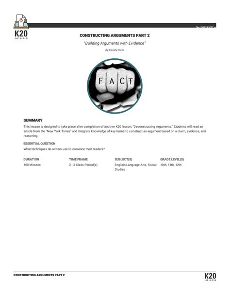 Building Arguments With Evidence Part 2 Constructing Arguments Lesson Plan For 10th 12th