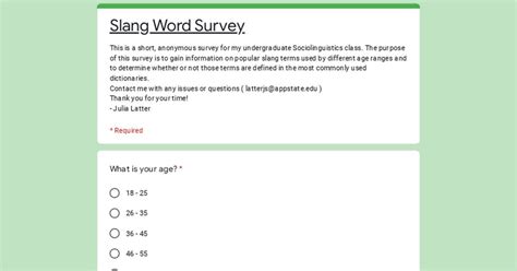 Slang Word Survey For Sociolinguistics Course Rtakemysurvey