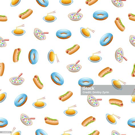 원활한 패턴 추상 요소 패스트 푸드 벡터 디자인 스타일 배경 일러스트 고기에 대한 스톡 벡터 아트 및 기타 이미지 고기 길거리 음식 다중 색상 Istock