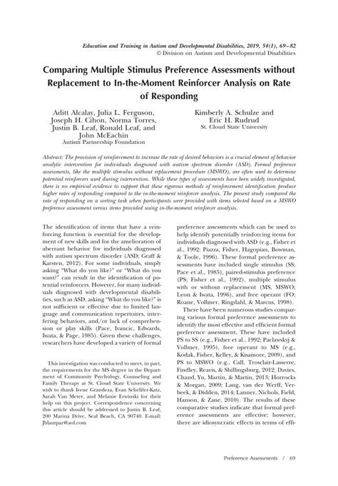 Pdf Comparing Multiple Stimulus Preference Assessments Without Replacement To In The Moment