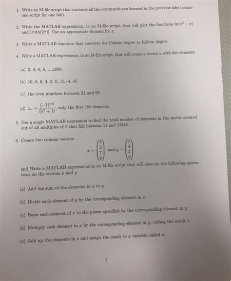 solved 1 write an m file script that contains all the