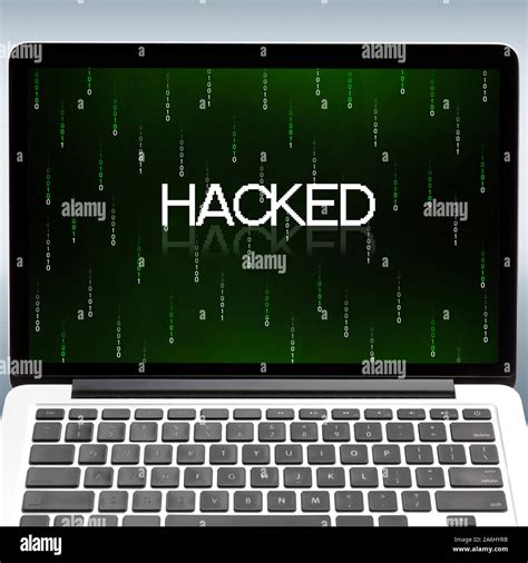 Laptop With Inscription Hacked And Binary Digits On Screen Stock Photo Alamy