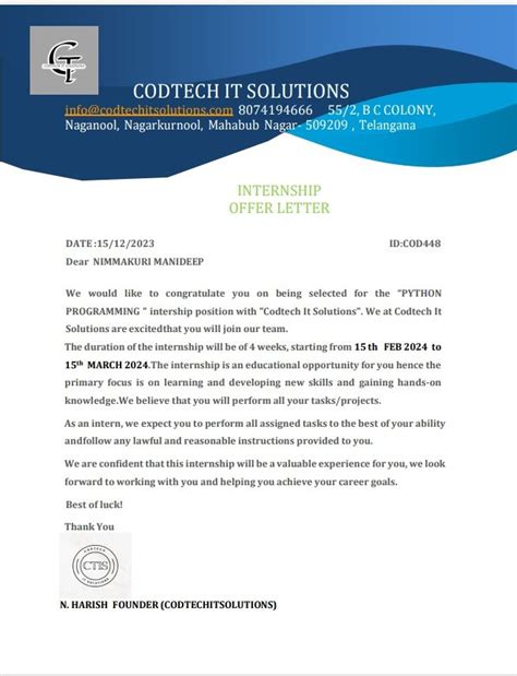 Intern Codtechitsolution Careergoals Nimmakuri Manideep