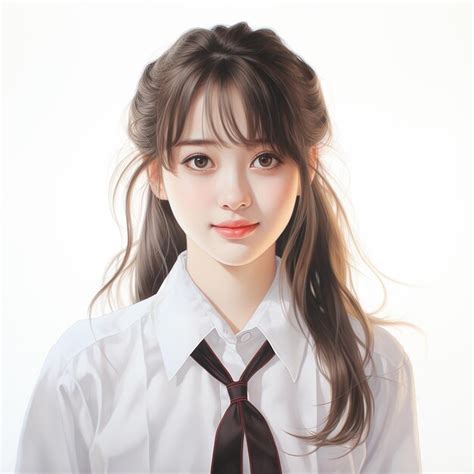 Picture Of Beautiful Japanese School Girl White Background Premium Ai