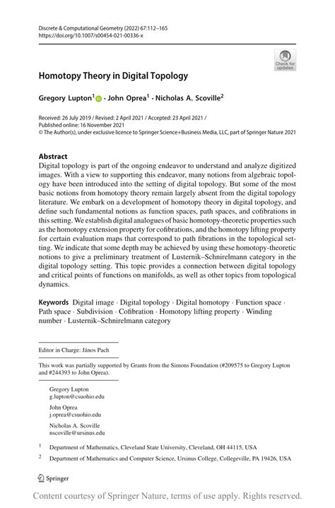 Homotopy Theory In Digital Topology Request PDF
