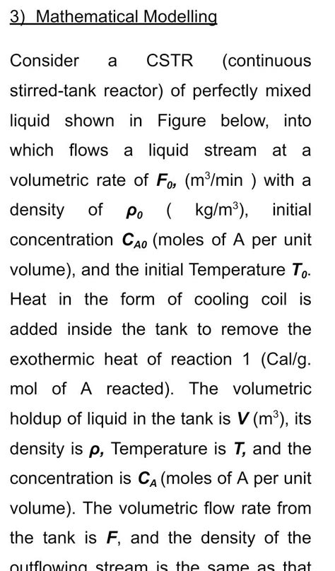 Solved 3 Mathematical Modelling Consider A Cstr Continuous