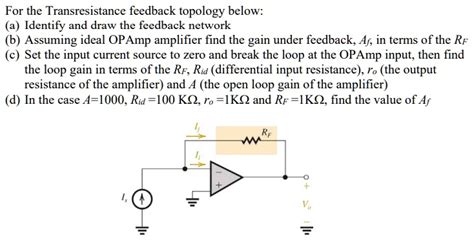 Solved For The Transresistance Feedback Topology Below Identify And Draw The Feedback Network