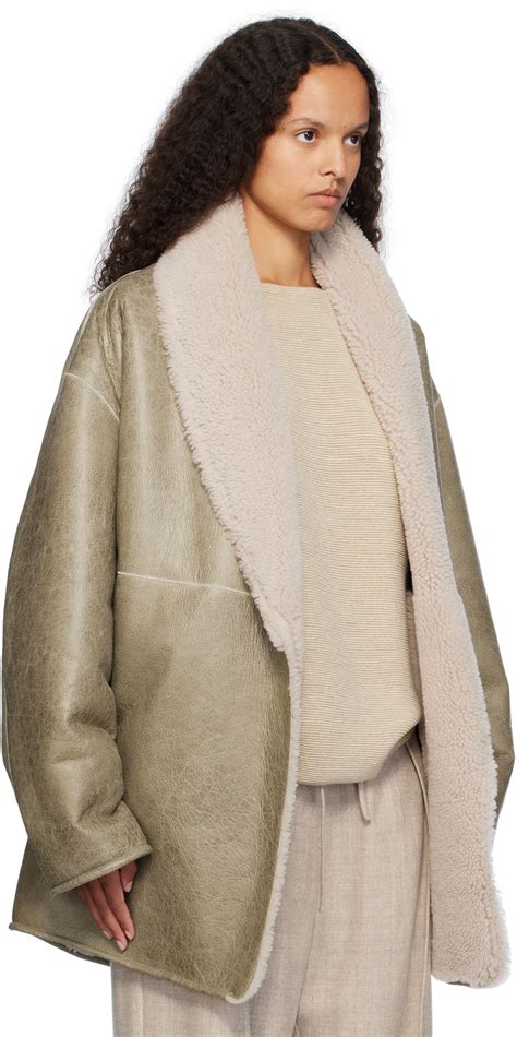 Fear Of God Beige Sherpa Shawl Collar Leather Jacket Fear Of God
