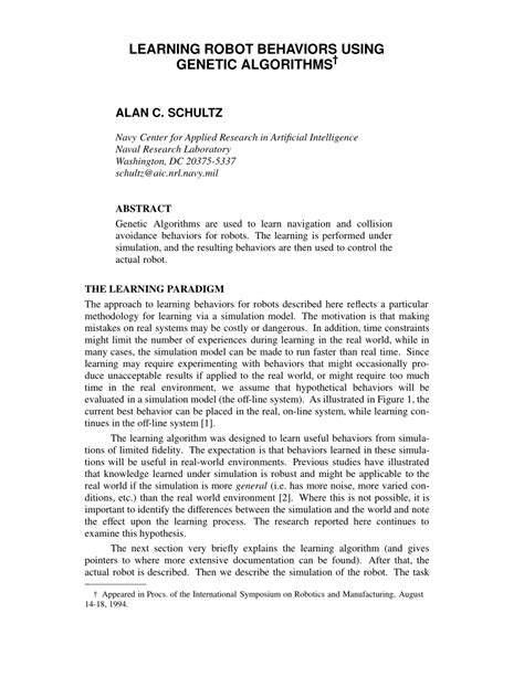 Pdf Learning Robot Behaviors Using Genetic Algorithms