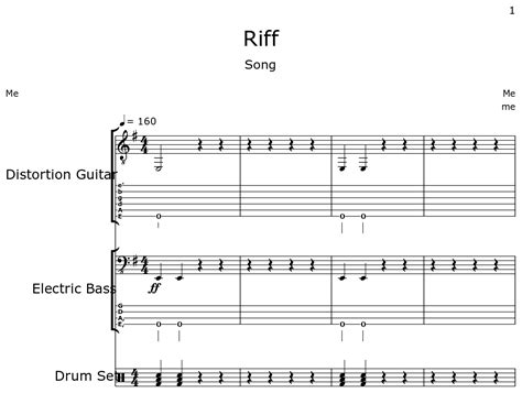 Riff Sheet Music For Distortion Guitar Electric Bass Drum Set