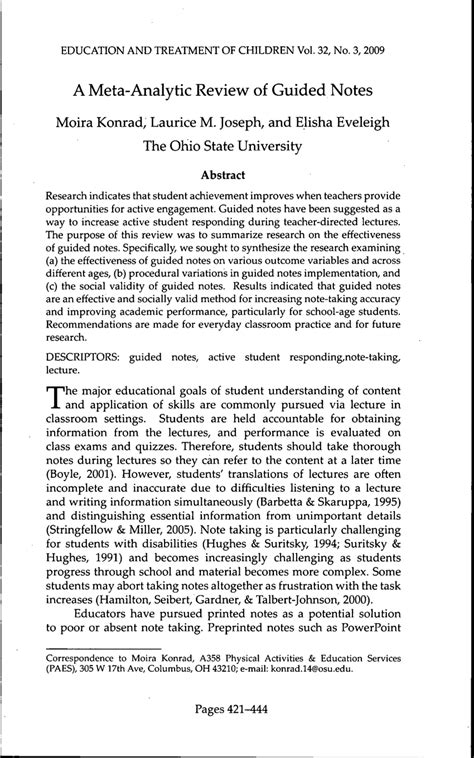 Pdf A Meta Analytic Review Of Guided Notes