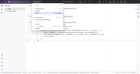 how to commit and push the project files to a private github repo from