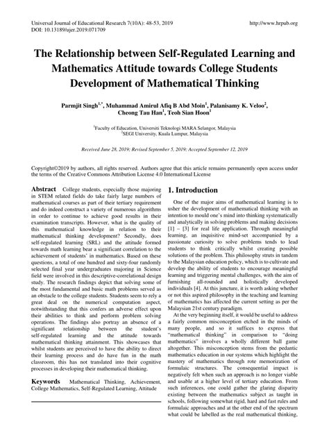 pdf the relationship between self regulated learning and mathematics