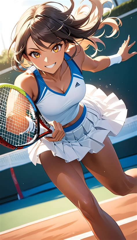 Anime Girl Playing Tennis On A Tennis Court With A Racket Seaart Ai