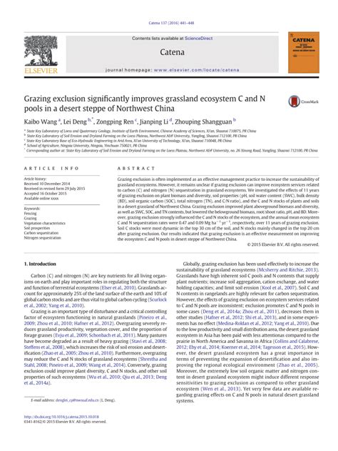 Pdf Grazing Exclusion Significantly Improves Grassland Ecosystem C