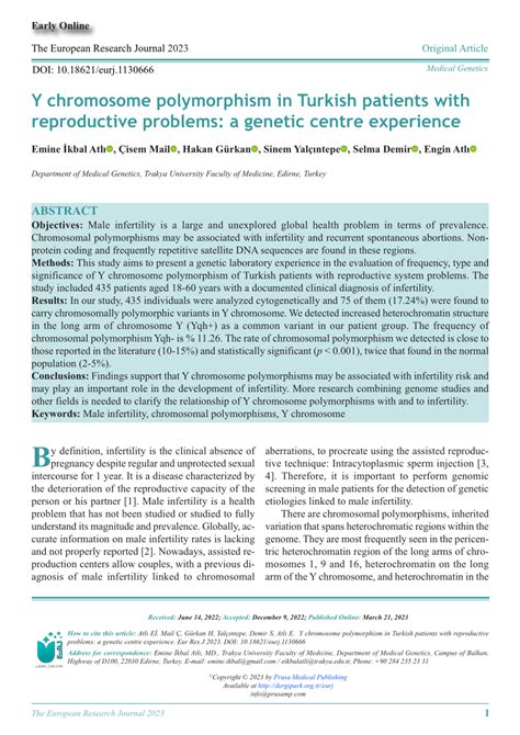 Pdf Y Chromosome Polymorphism In Turkish Patients With Reproductive