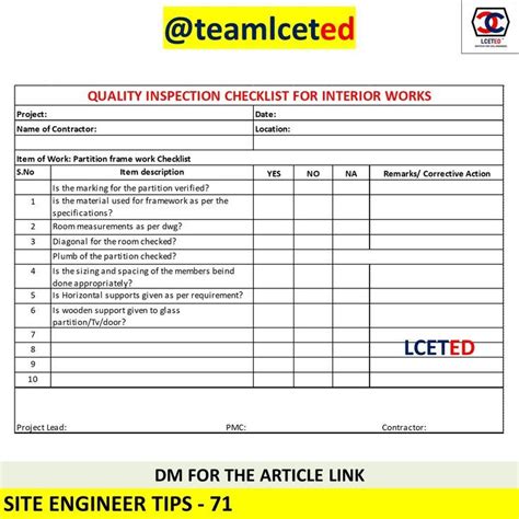 Gi Framework Checklist Inspection Checklist Checklist Partition