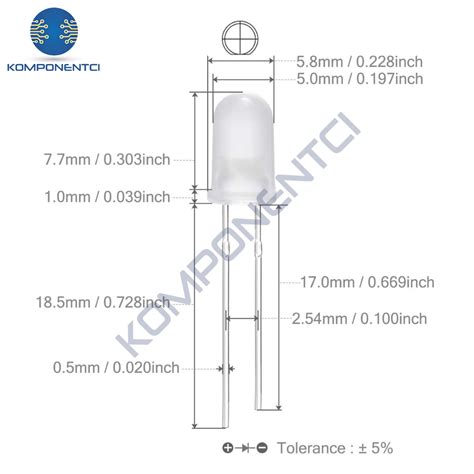 5mm Led Beyaz Diyot Diffused 1 Adet Komponentci
