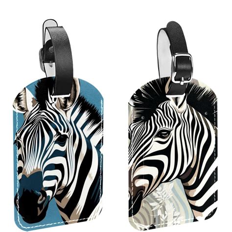 Square 2pack Pu Leather Zebra Cruise Luggage Tag With Privacy Cover And