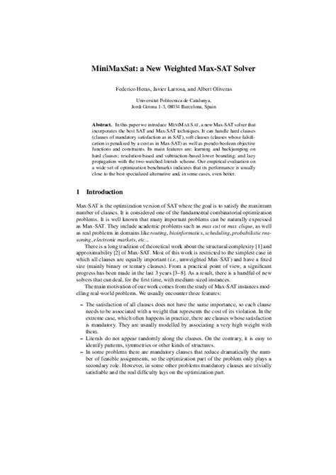 Pdf Minimaxsat A New Weighted Max Sat Solver