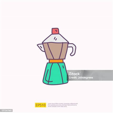 카페 컨셉 벡터 일러스트레이션용 커피 또는 차 주전자 주전자 또는 메이커 핸드 드로잉 낙서 채우기 색상 아이콘 기호 기호 가정