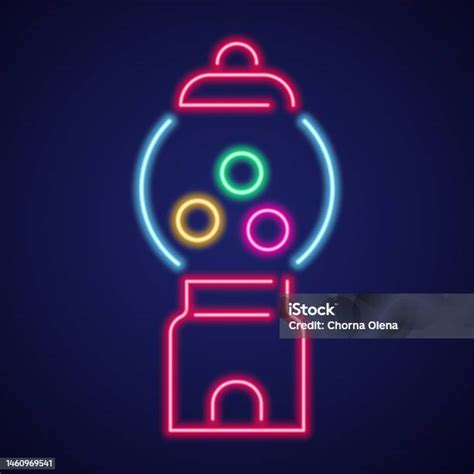 검볼 기계 네온 아이콘입니다 사탕과 풍선껌을 위한 레트로 자판기 디스펜서 과자 슬롯 벡터 일러스트 레이 션 검볼에 대한 스톡