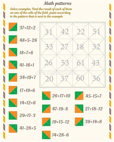 Mathematical Patterns Worksheet Solve Examples Stock Illustration