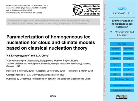 Pdf Parameterization Of Homogeneous Ice Nucleation For Cloud And