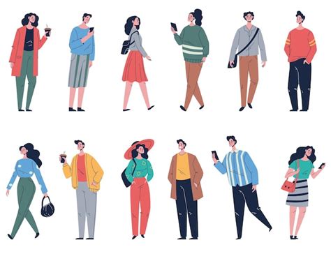 Menschen Person Charaktere Stadtspaziergang Isoliert Set Grafikdesign Element Illustration