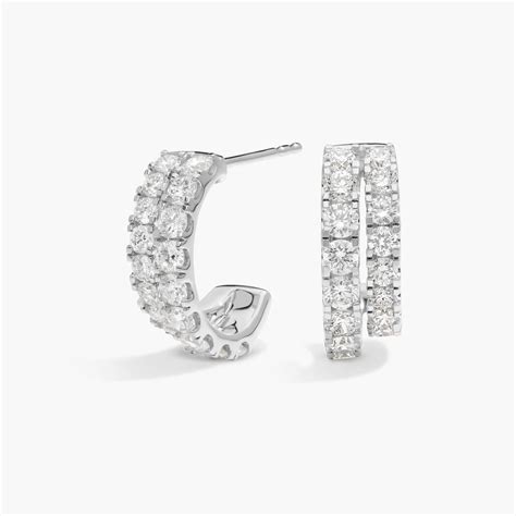 2 Row Diamond J Hoop Earrings With 15 Ctw Round Cut Lab Grown Diamonds