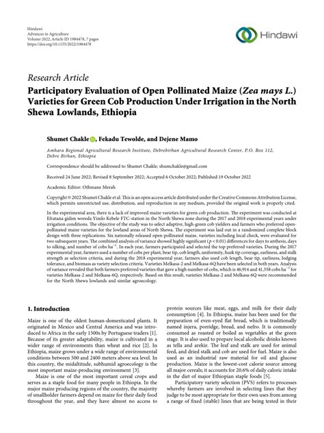 Pdf Participatory Evaluation Of Open Pollinated Maize Zea Mays L