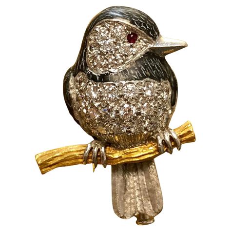 Vintage Platinum Diamond And Ruby Humming Bird Brooch For Sale At 1stdibs