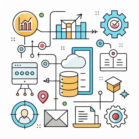 business workflow with interconnected icons representing data