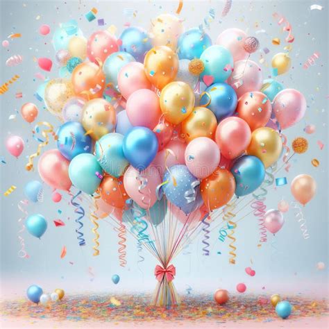 Party Decoration With Colorful Balloons And Confetti 3d Rendering