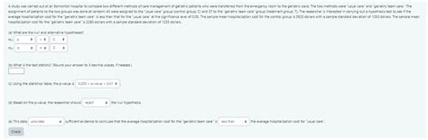 Solved Hospitalization Cost For The Geriatric Team Care Is