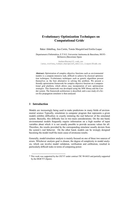 Pdf Evolutionary Optimization Techniques On Computational Grids