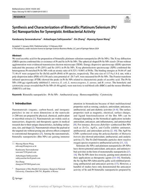 Synthesis And Characterization Of Bimetallic Platinum Selenium Pt Se Nanoparticles For
