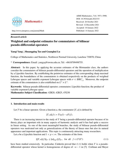 Pdf Weighted And Endpoint Estimates For Commutators Of Bilinear