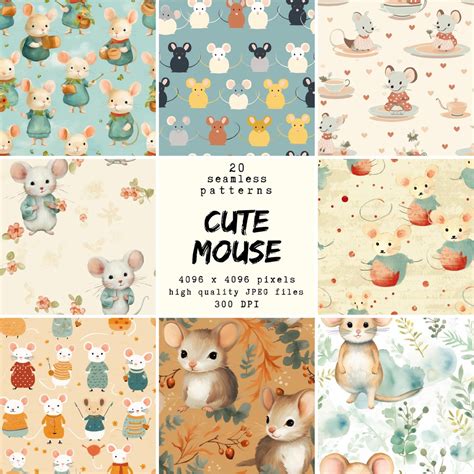 Cute Mouse Pattern Digital Paper 20 Seamless Patterns For Crafts