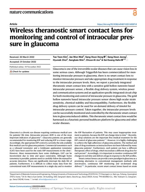Pdf Wireless Theranostic Smart Contact Lens For Monitoring And Control Of Intraocular Pressure