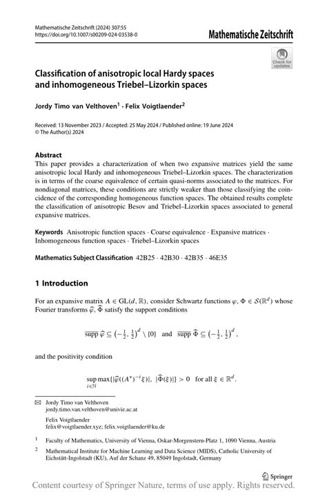 Pdf Classification Of Anisotropic Local Hardy Spaces And Inhomogeneous Triebel Lizorkin Spaces
