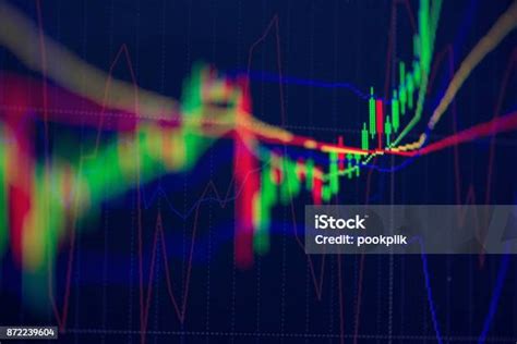 캔 들 스틱 그래프 차트 강세 또는 약 세 지점 증권 거래소 또는 증권 거래소 무역 투자 개념의 가격의 동향 추세를 위아래로 보여주는 표시기입니다 차트에 대한 스톡 사진 및