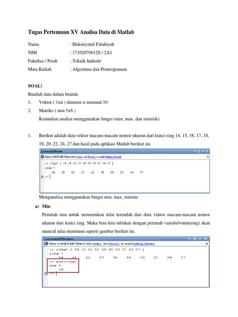 Analisis Data Vektor Dan Matriks Menggunakan Fungsi Statistik Di Matlab