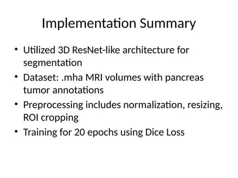 Pancreatic Tumor Segmentation Implementation Pptx